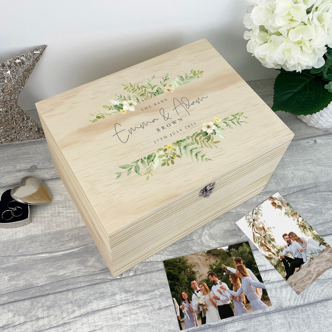 Personalised Wooden Floral Wedding Keepsake Memory Box 5 Sizes ...