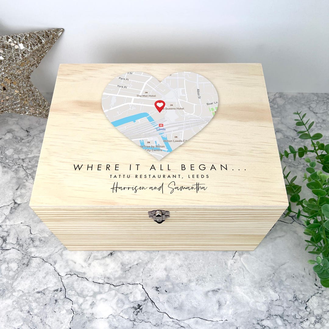 Personalised Map Location Heart Wooden Keepsake Box for Couples | for ...