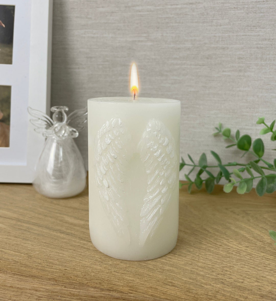 Boxed Guardian Angel Wings Memorial Candle | Memorial Pillar Candle ...