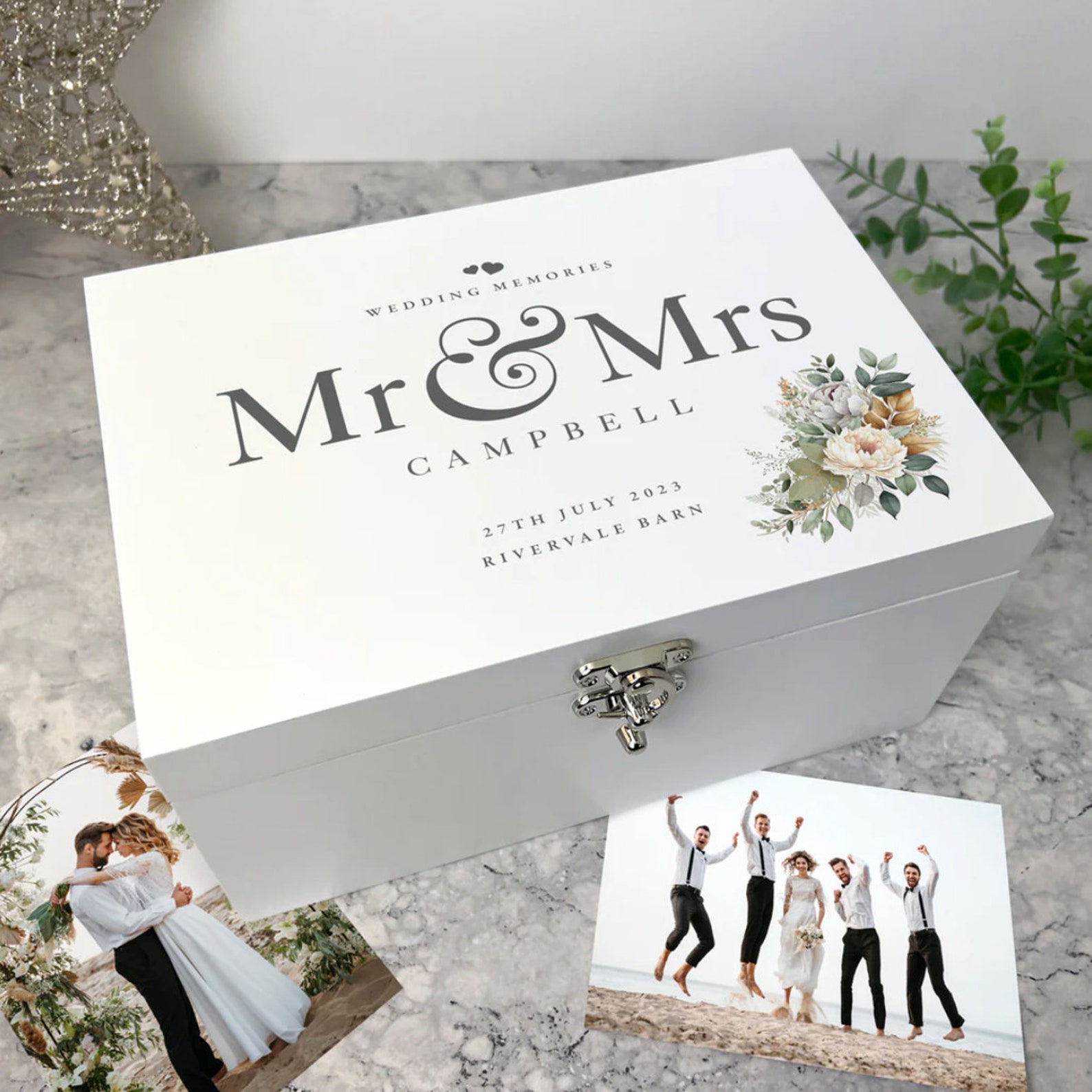 Personalised White Wooden Boho Wedding Keepsake Box - 3 Sizes | Wedding ...