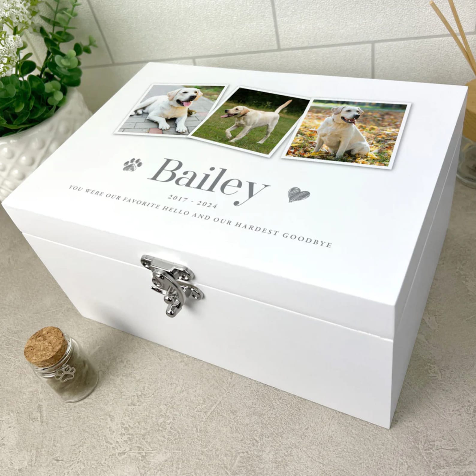 Personalised White Wooden Three Photo Pet Memorial Keepsake Box 3 Sizes ...