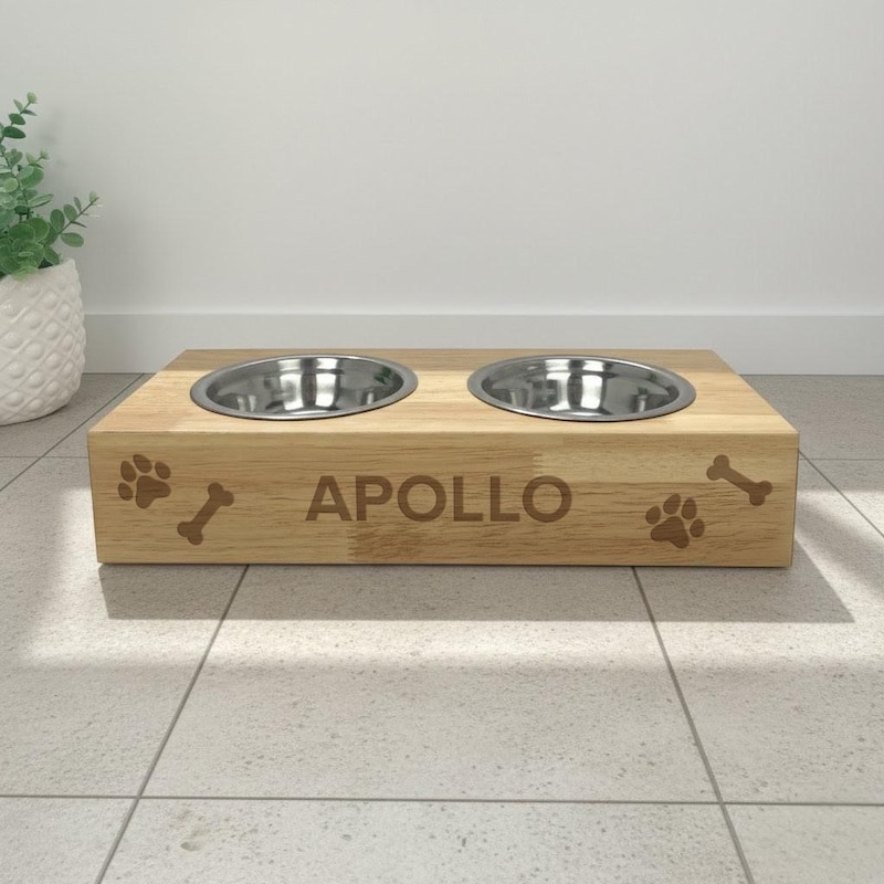 Double Wood Dog Bowls - Etsy UK