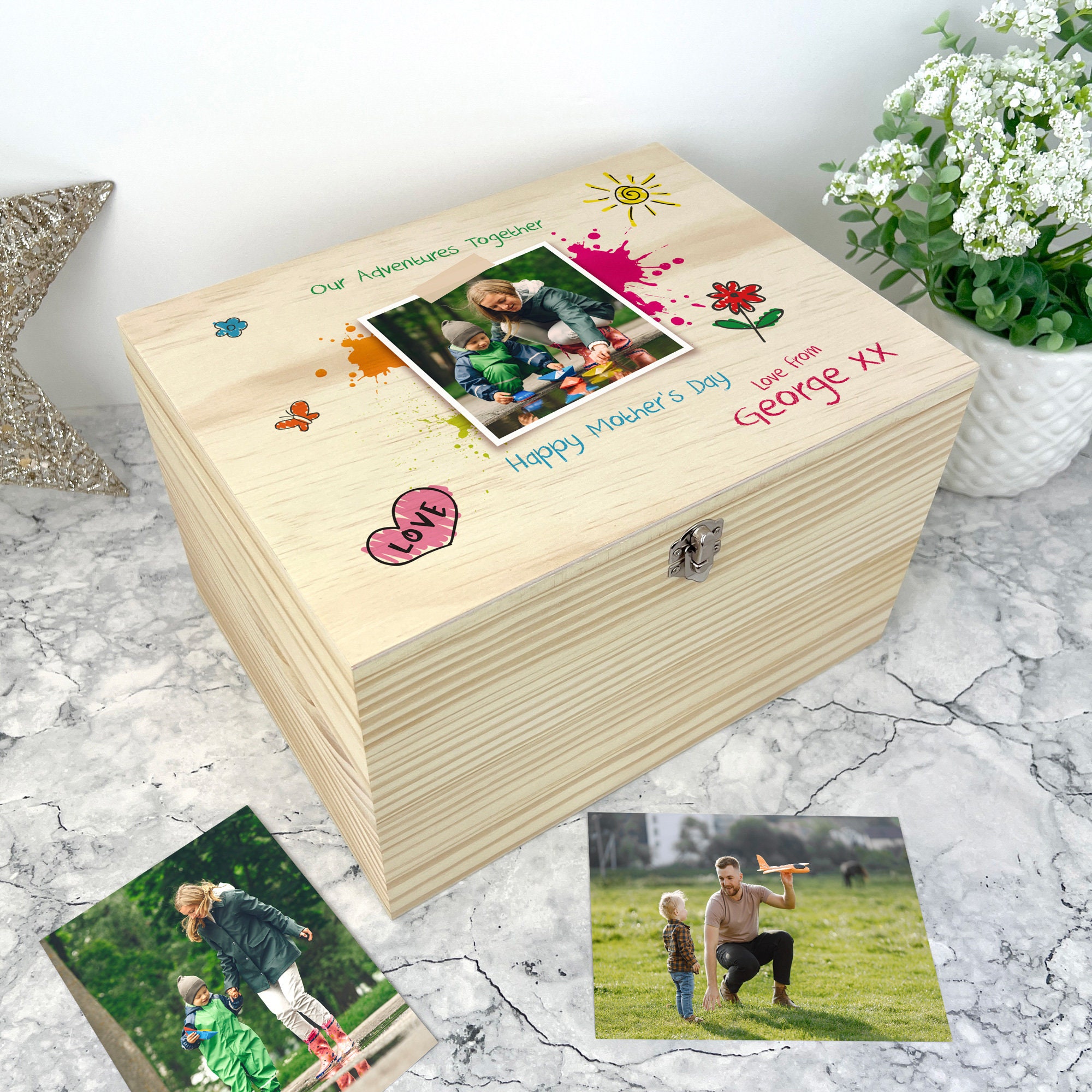 Personalised 'our Adventures Together' Pine Memory Box – Photo Gift for ...