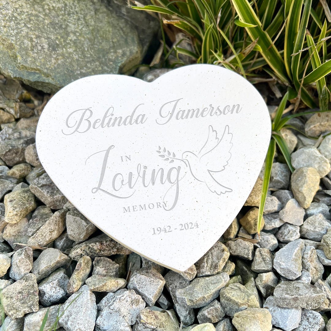 Personalised Engraved in Loving Memory Dove Resin Heart Grave Marker - Etsy