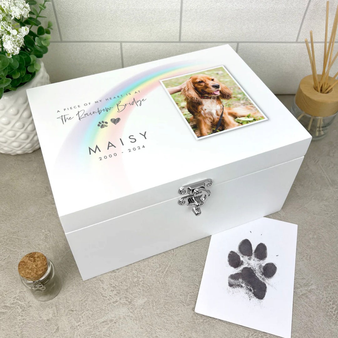 Personalised White Wooden Rainbow Bridge Pet Keepsake Box 3 Sizes | Pet ...