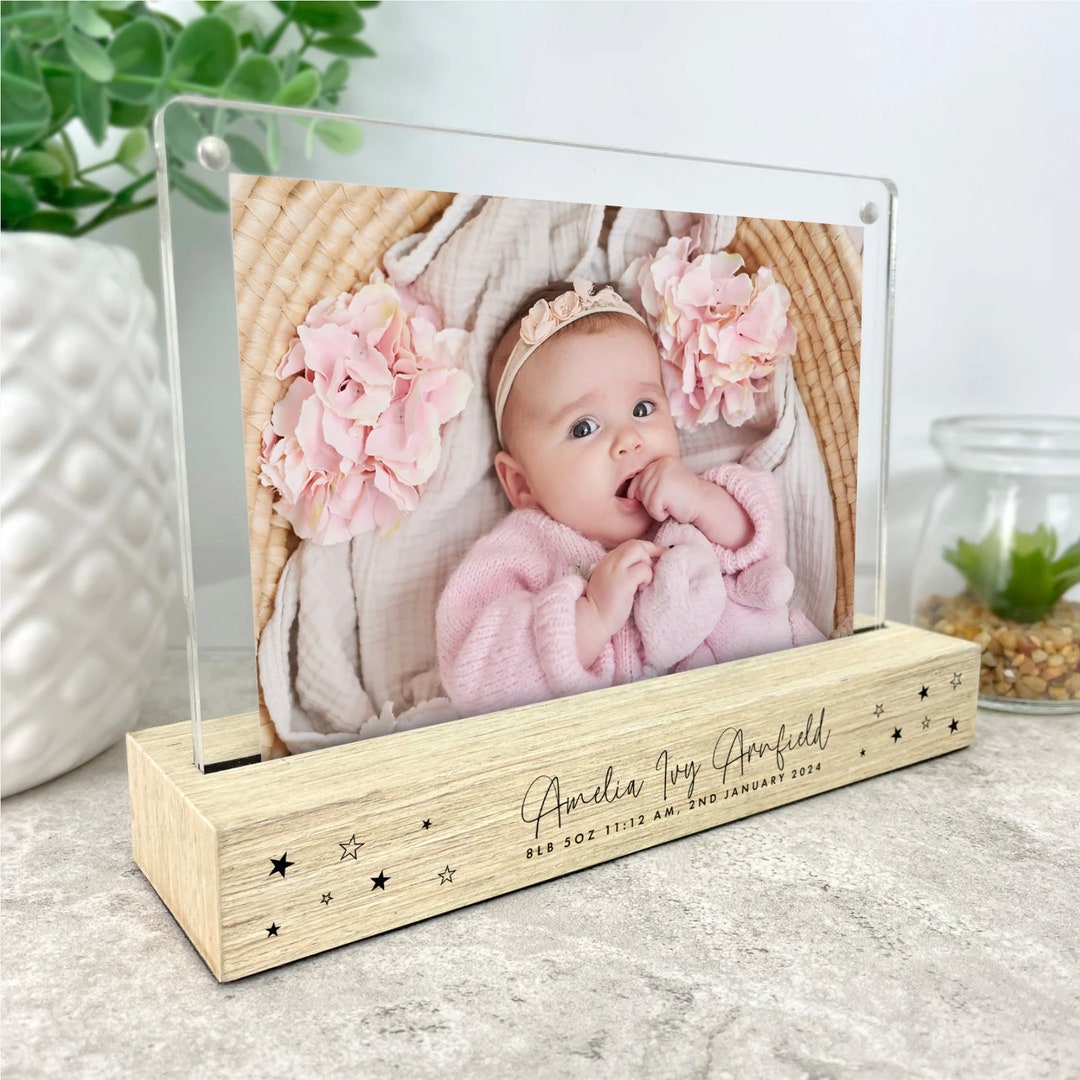 Personalised Baby Stars Wooden Base 6x4" Photo Frame | New Baby Gift ...