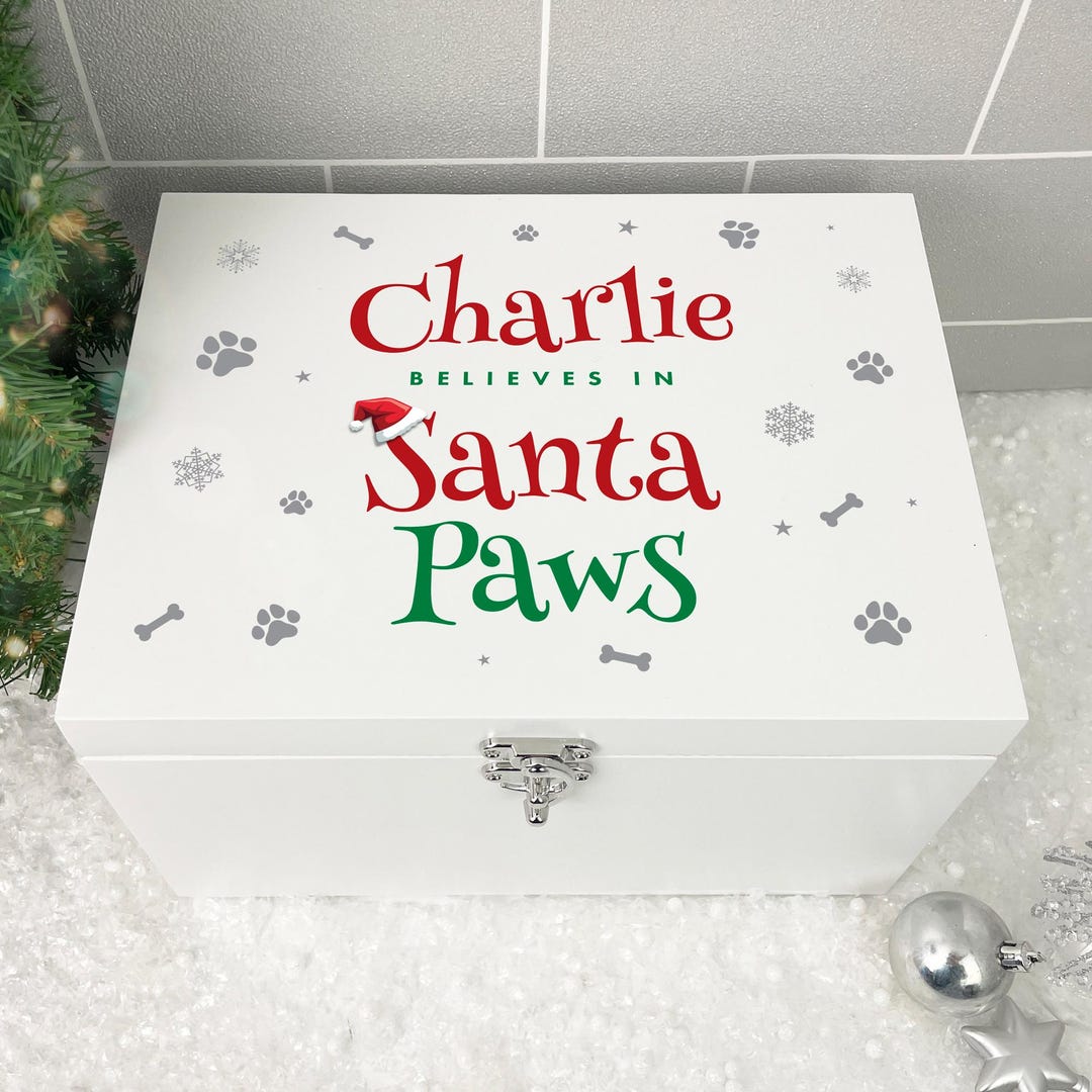 Personalised White Wooden Santa Paws Pet Christmas Eve Box 3 Sizes Pet ...