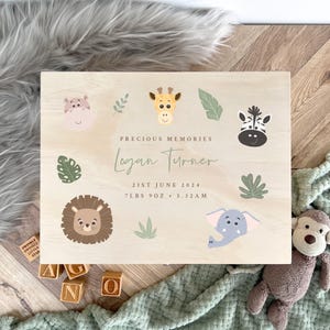 Personalised Jungle Animals Baby Keepsake Box | Baby Gift | Christening ...