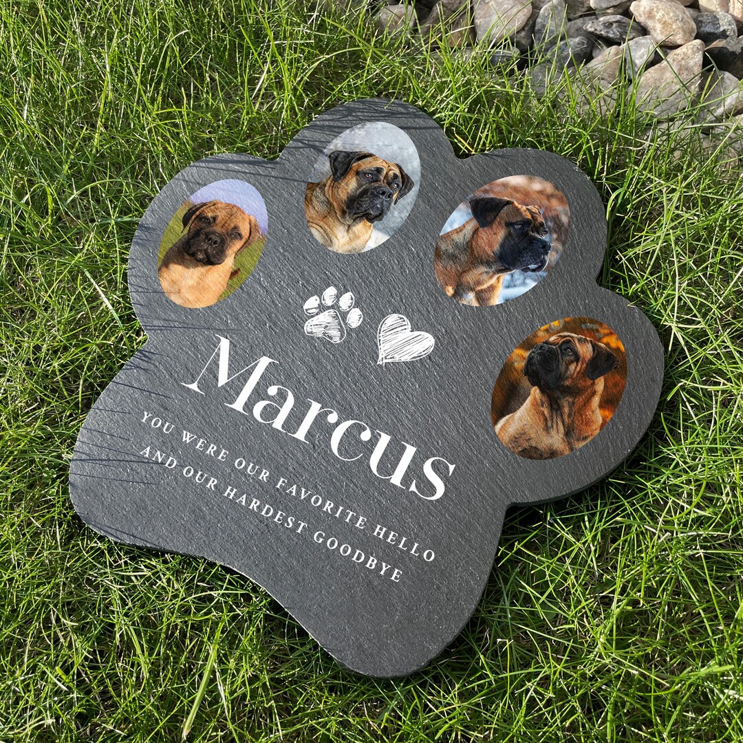 Personalised Slate Pet Memorial Slate Stone | Photo Paw Print Grave ...