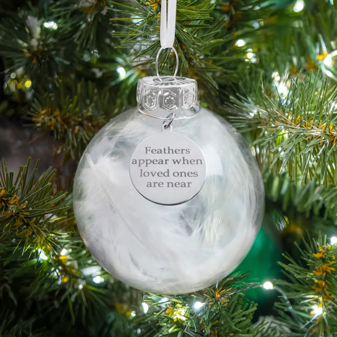 Boxed Glass Memorial Bauble | White Feather Bauble | Sentimental Gift ...