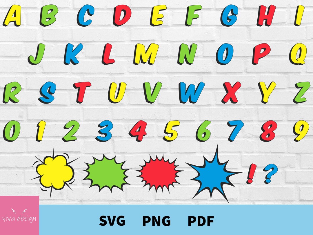 Comic Svg, Super Heroes Alphabet, Comic Numbers Svg, Speech Bubbles ...