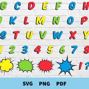Comic Svg, Super Heroes Alphabet, Comic Numbers Svg, Speech Bubbles ...