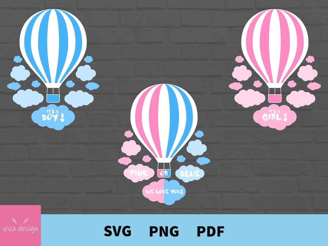 Pink or Blue We Love You Svg Png Clipart Hot Air Balloon - Etsy