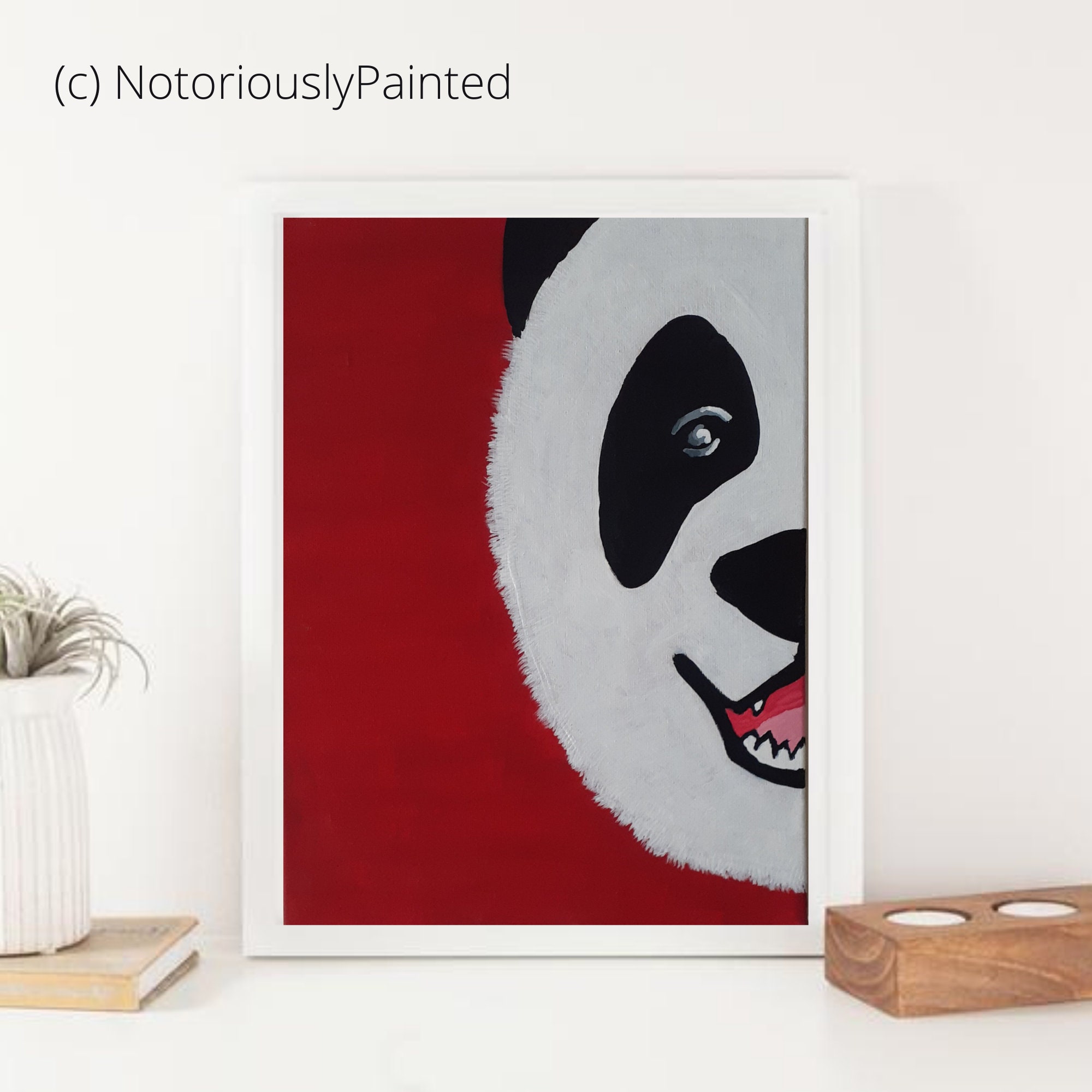 Set of 2 Panda Acrylic Painting on Canvas Choice of Background Color ...