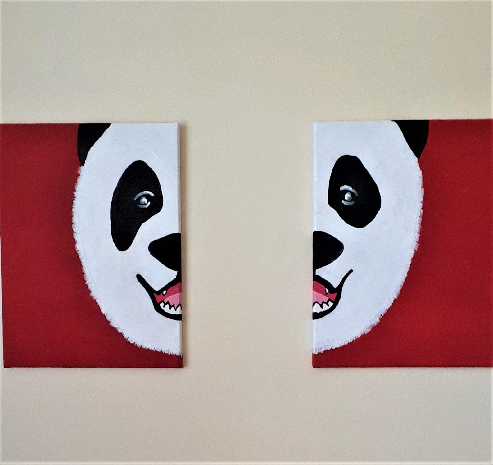 Set of 2 Panda Acrylic Painting on Canvas Choice of Background Color ...