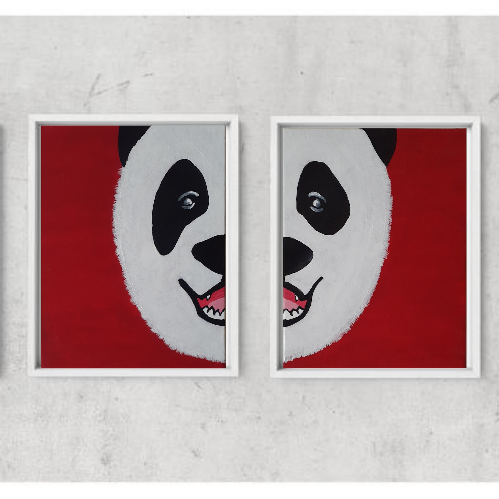 Set of 2 Panda Acrylic Painting on Canvas Choice of Background Color ...