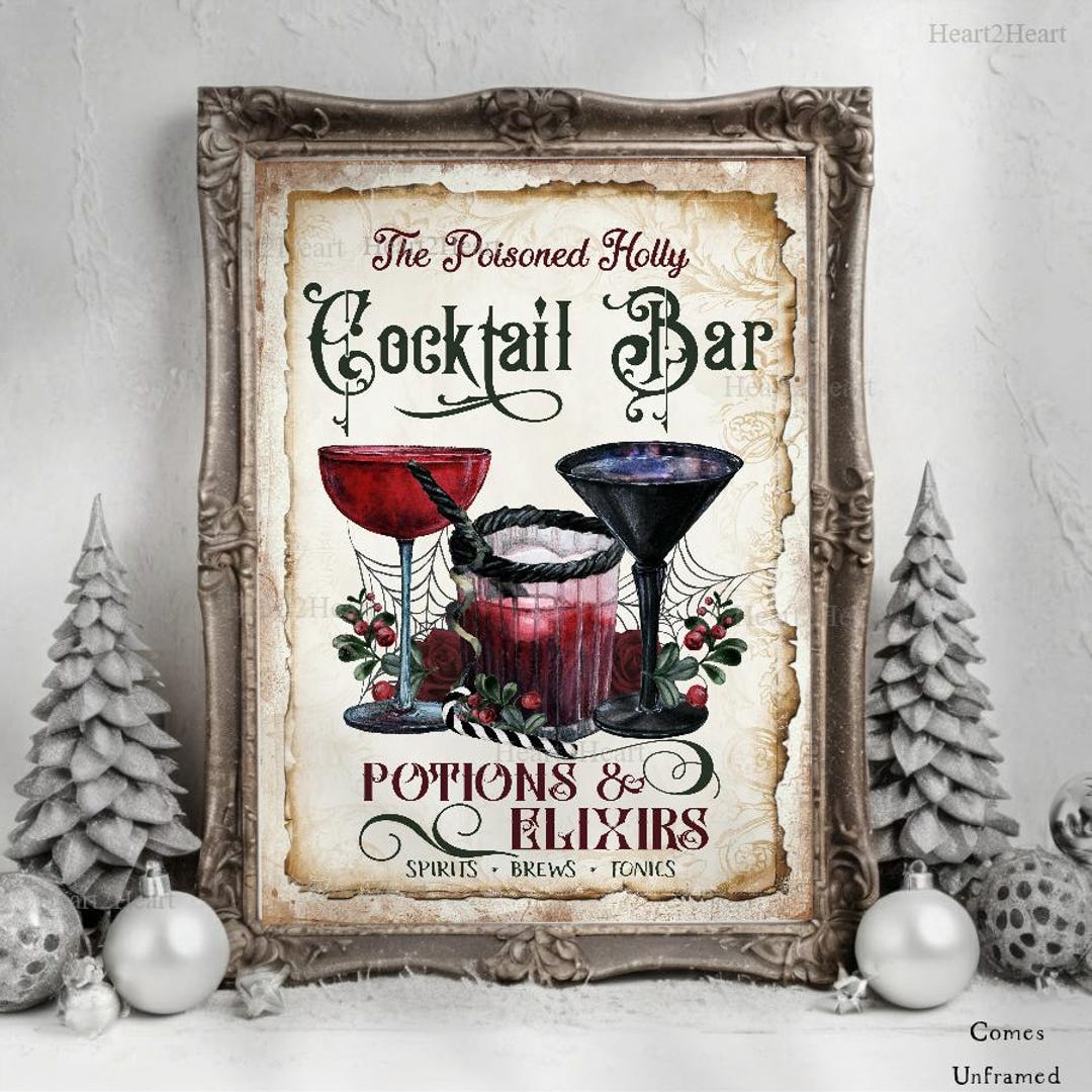 Gothic Christmas Cocktail Bar Sign, Spooky Christmas Decoration ...