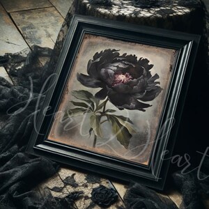 Gothic Black Peony Art Print Gothic Painting Wall Art Floral Goth Print ...