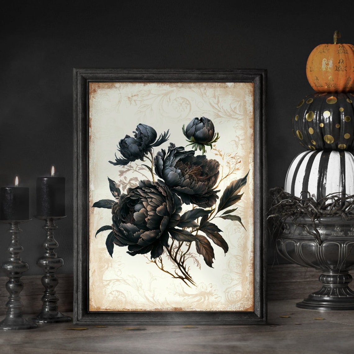 Black Peony Print Gothic Wall Art Floral Goth Print - Etsy UK