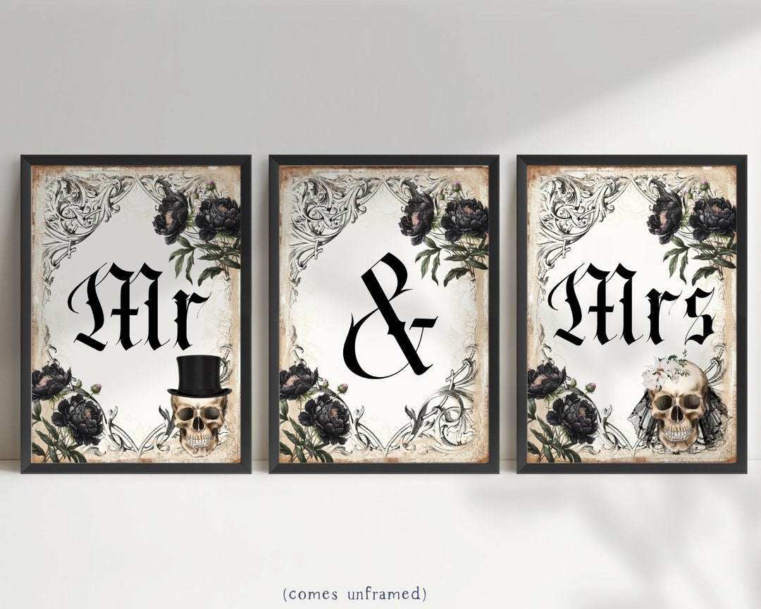 Gothic Mr & Mrs Skull Wall Art Skull Couple Print Set of 3 - Etsy UK