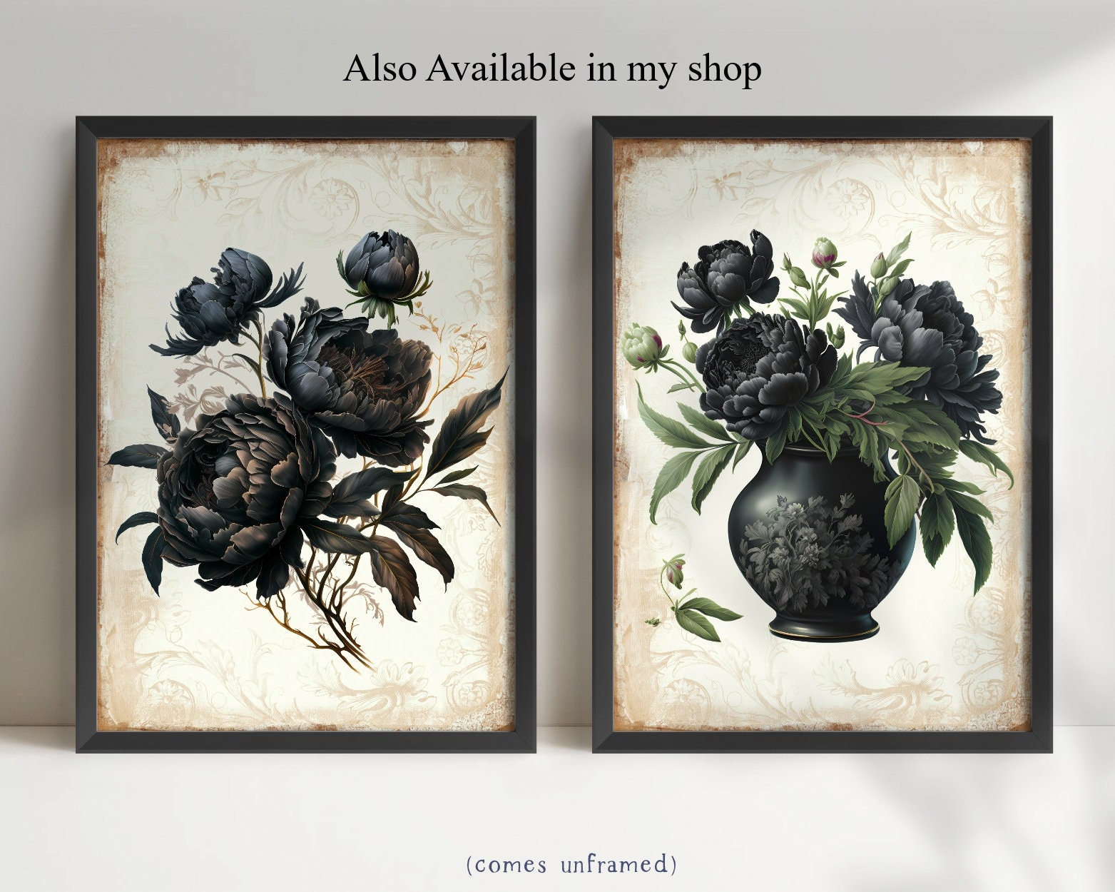 Black Peony Print Gothic Wall Art Floral Goth Print - Etsy UK