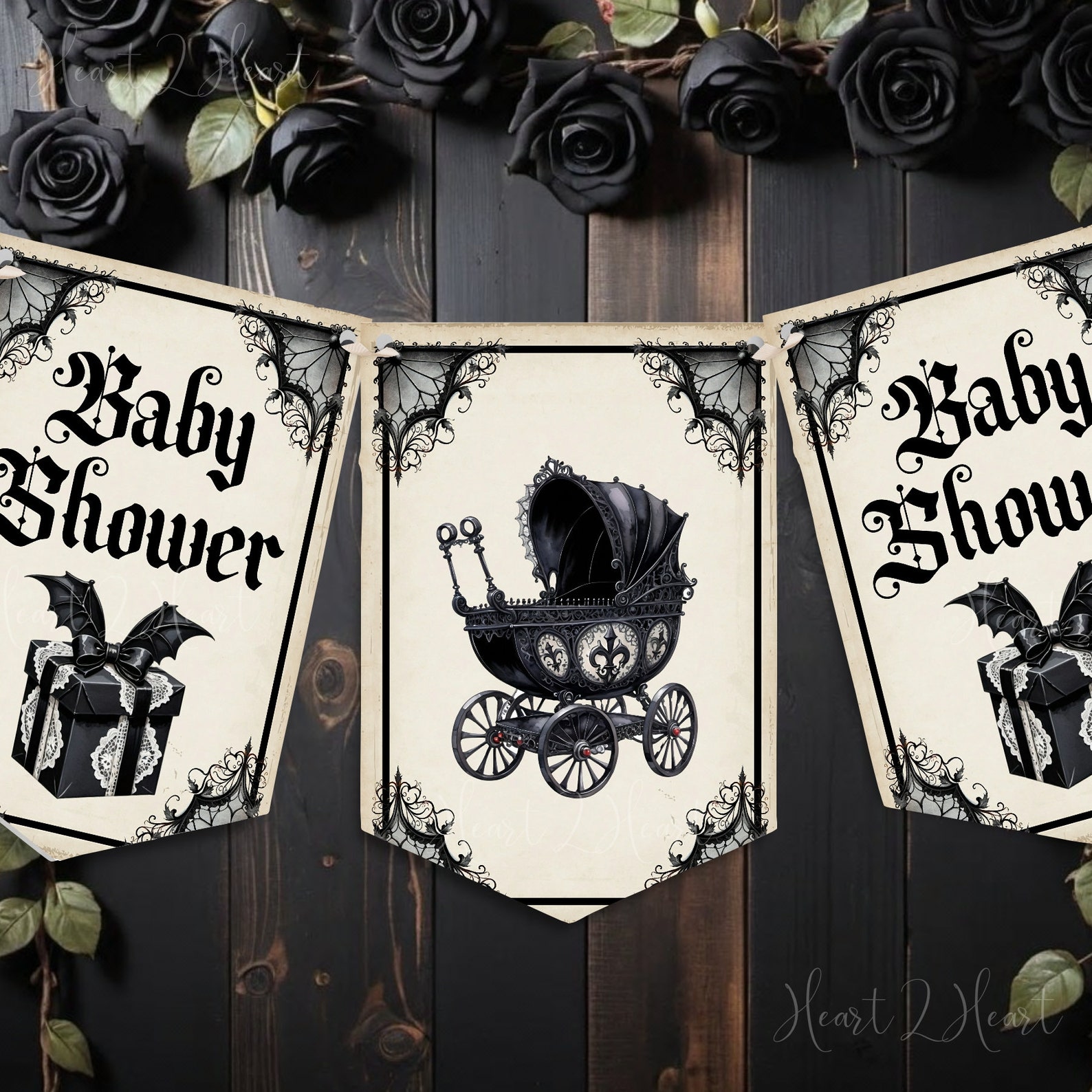 Gothic Baby Shower Pram Bunting, Spooky Goth Baby Shower Banner - Etsy UK