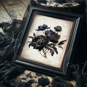 Black Peony Print | Gothic Wall Art | Floral Goth Print - Etsy UK