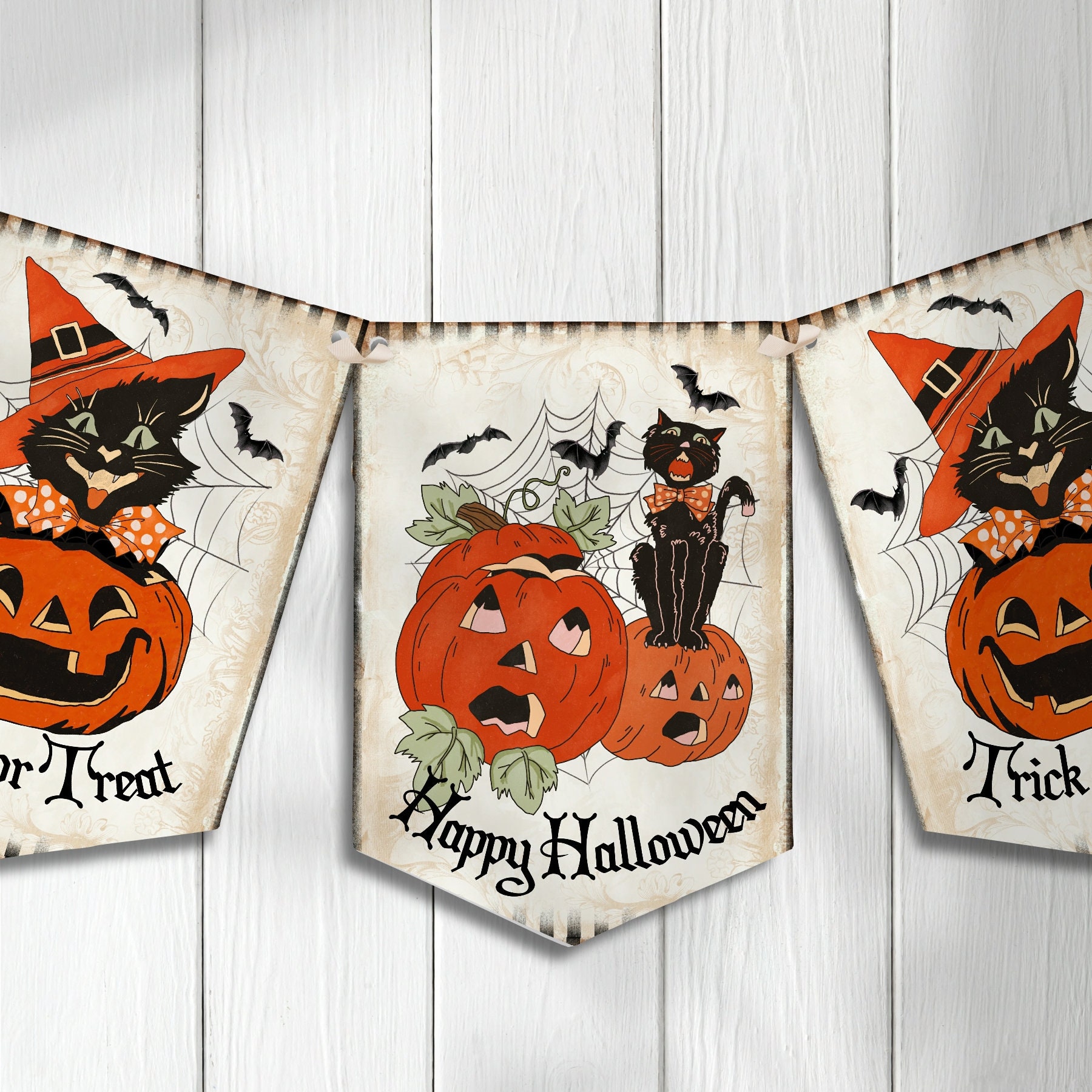 Vintage Halloween Bunting Happy Halloween Black Cat - Etsy UK