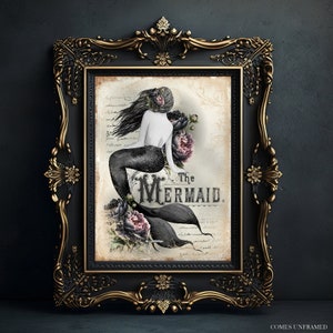 Vintage Gothic Mermaid Print, Gothic Wall Art, Bathroom Print - Etsy