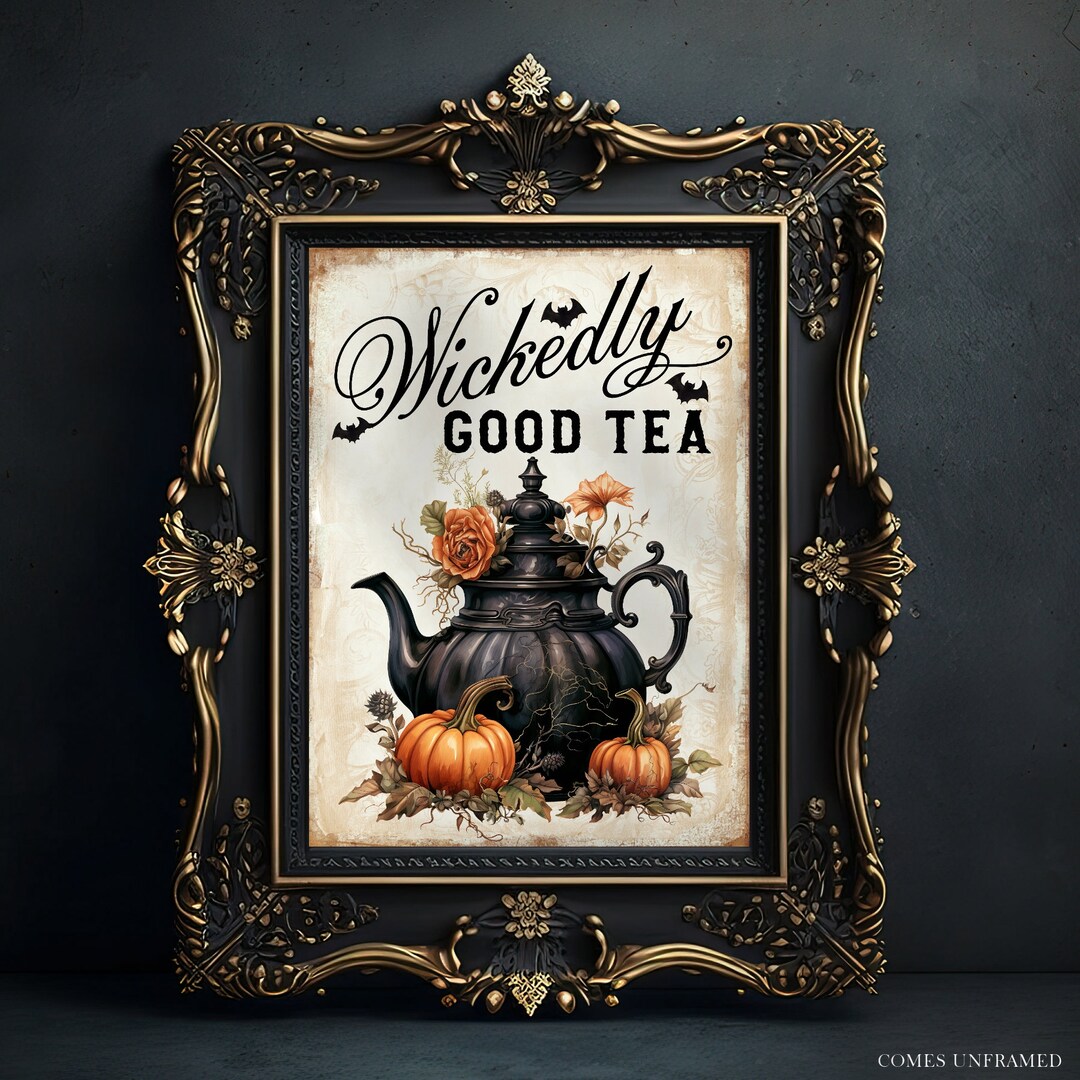 Gothic Teapot Print Witches Tea Print Halloween Wall Art Spooky Kitchen ...