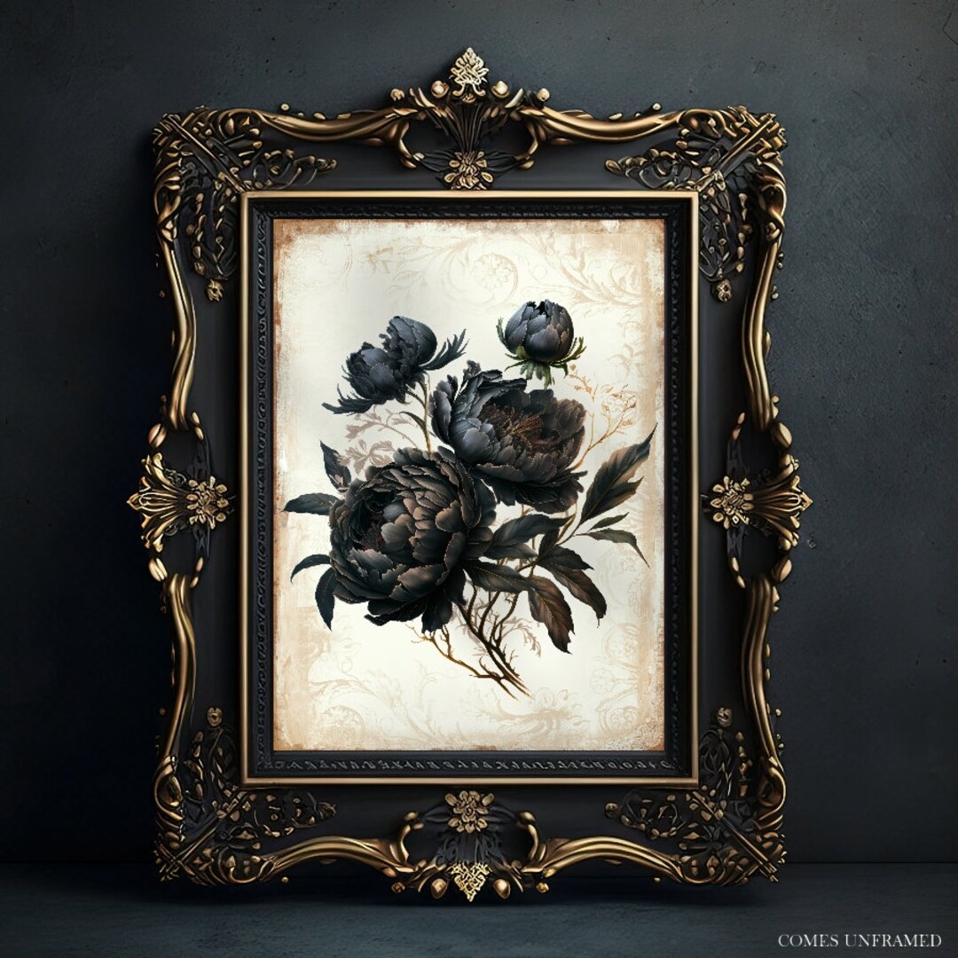 Black Peony Print Gothic Wall Art Floral Goth Print - Etsy UK