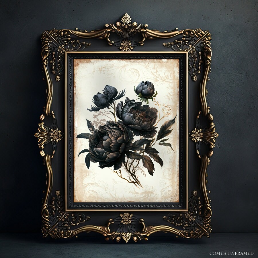 Black Peony Print Gothic Wall Art Floral Goth Print - Etsy UK