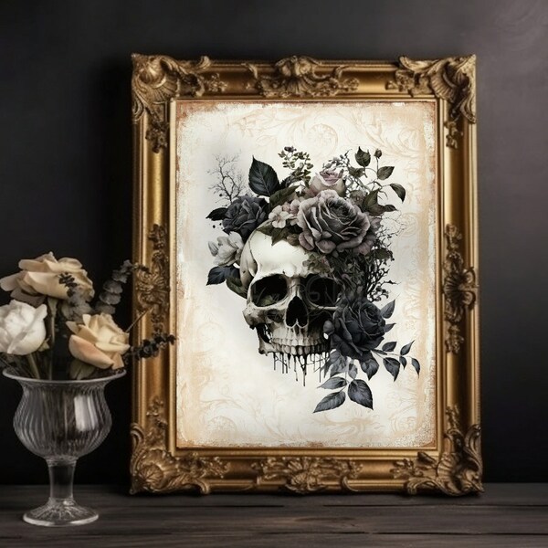 Gothic Floral Skull Vintage Poster Art Poster Print Home - Etsy