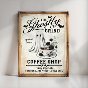 Halloween Coffee Bar Sign Ghost Coffee Print Halloween Wall Art Spooky ...