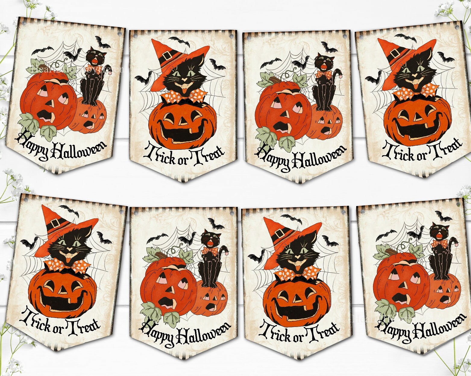 Vintage Halloween Bunting Happy Halloween Black Cat - Etsy UK