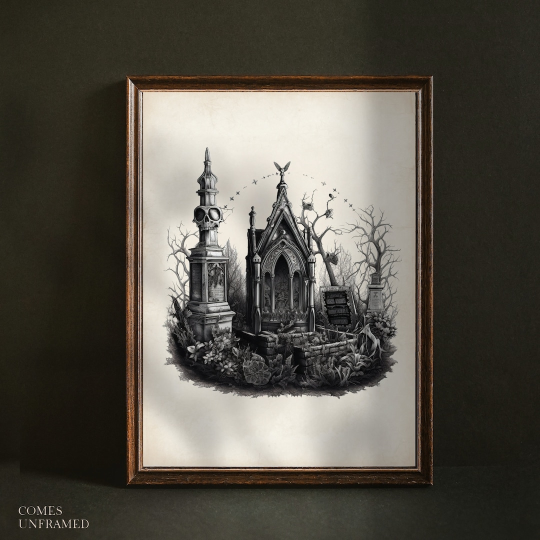 Cemetery Print Gothic Wall Art Graveyard Print - Etsy UK
