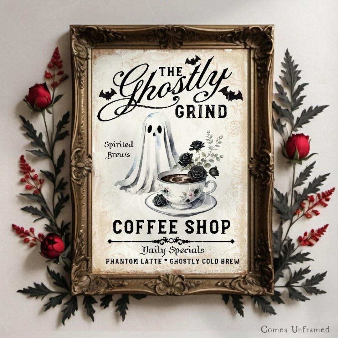 Halloween Coffee Bar Sign Ghost Coffee Print Halloween Wall Art Spooky ...
