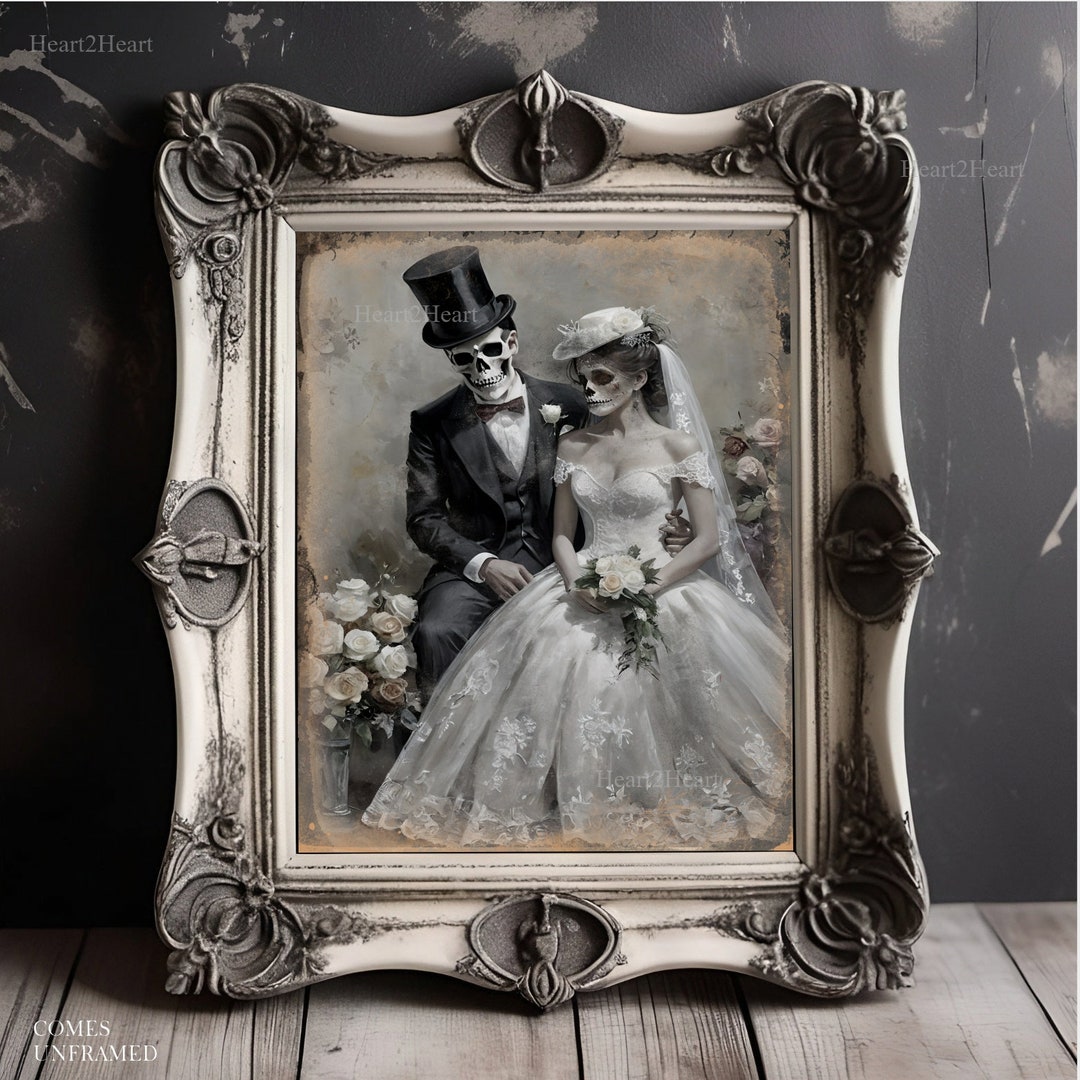 Gothic Skull Wedding Art Print, Skeleton Couple Wall Art - Etsy