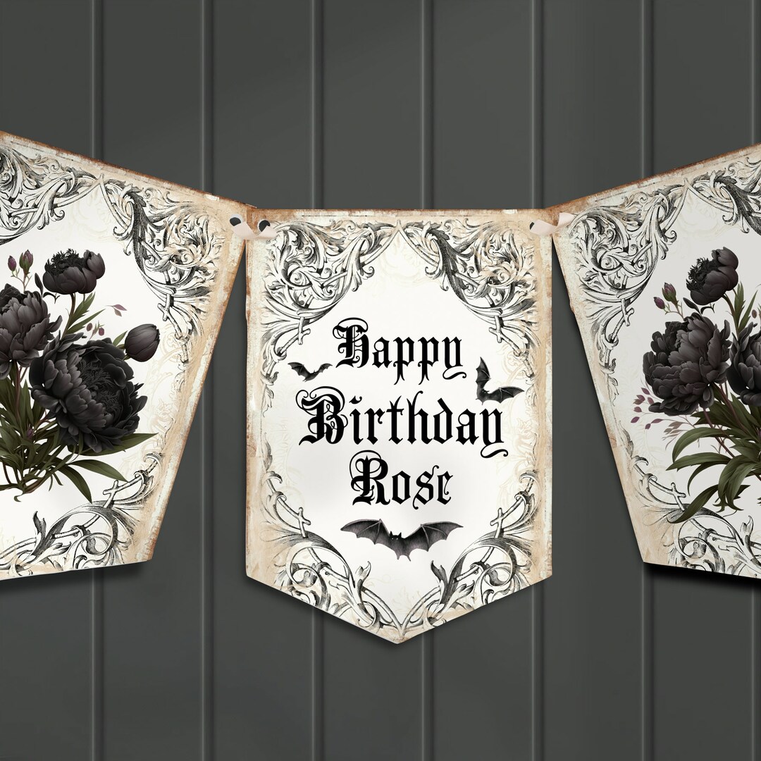 Gothic Happy Birthday Bunting, Birthday Party Decorations, Goth ...