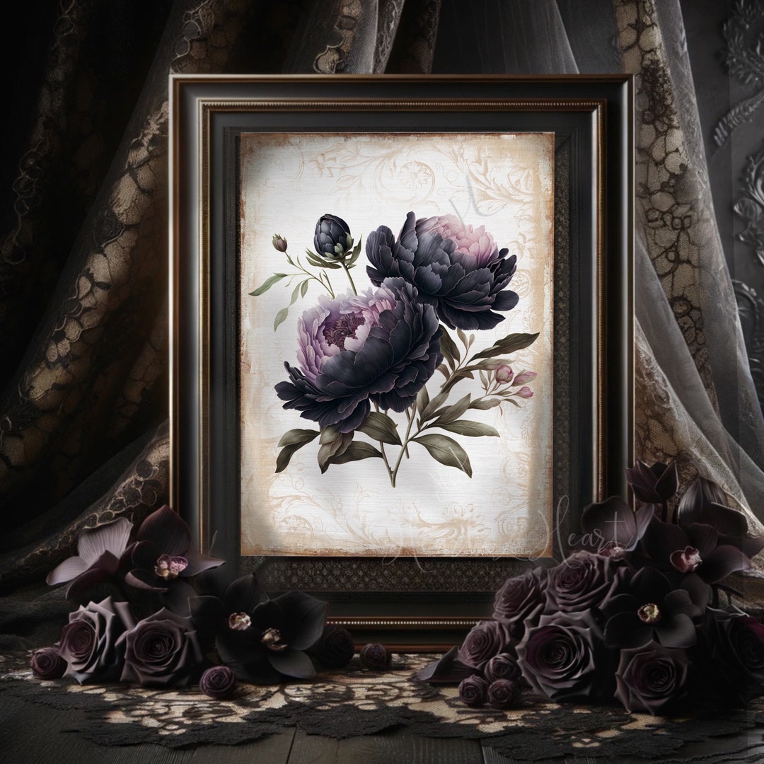 Purple Peony Print Gothic Wall Art Floral Goth Print - Etsy UK