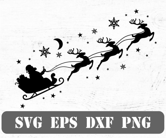 Santa Sleigh and Reindeer SVG Reindeer Silhouette | Etsy