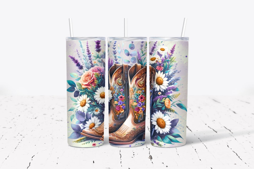 Cowboy Boots Tumbler | Cowboy Boots & Floral Tumbler | Cowgirl Boots ...
