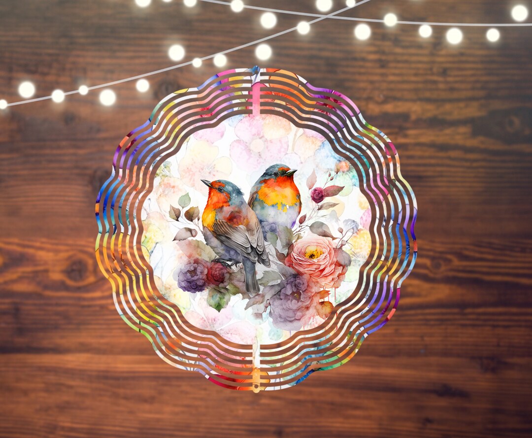 Robin and Floral Wind Spinner: Anti UV Garden Decor (8-inch or 10-inch ...