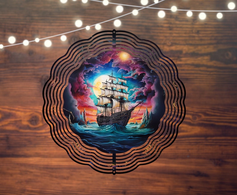 Pirate Ship Wind Spinner: Nautical Ocean Sunset Yard Art - Etsy