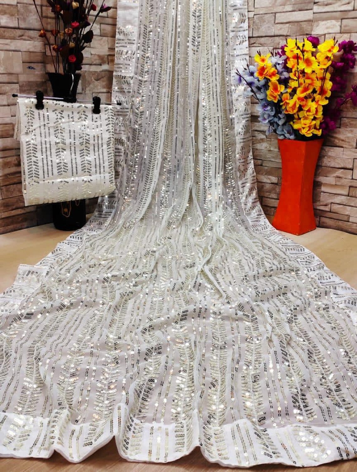 Sequins Saree Sequence Saree Party Wear Sequins Sari Sequence | Etsy