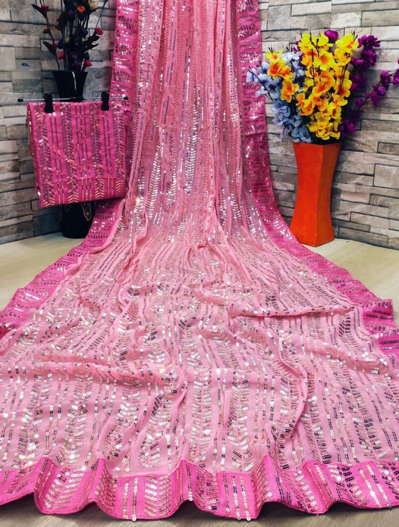 Sequins Saree Sequence Saree Party Wear Sequins Sari Sequence - Etsy