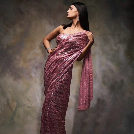 Sequence Saree Sequin Saree New Year Party Wear Saree Sequins - Etsy