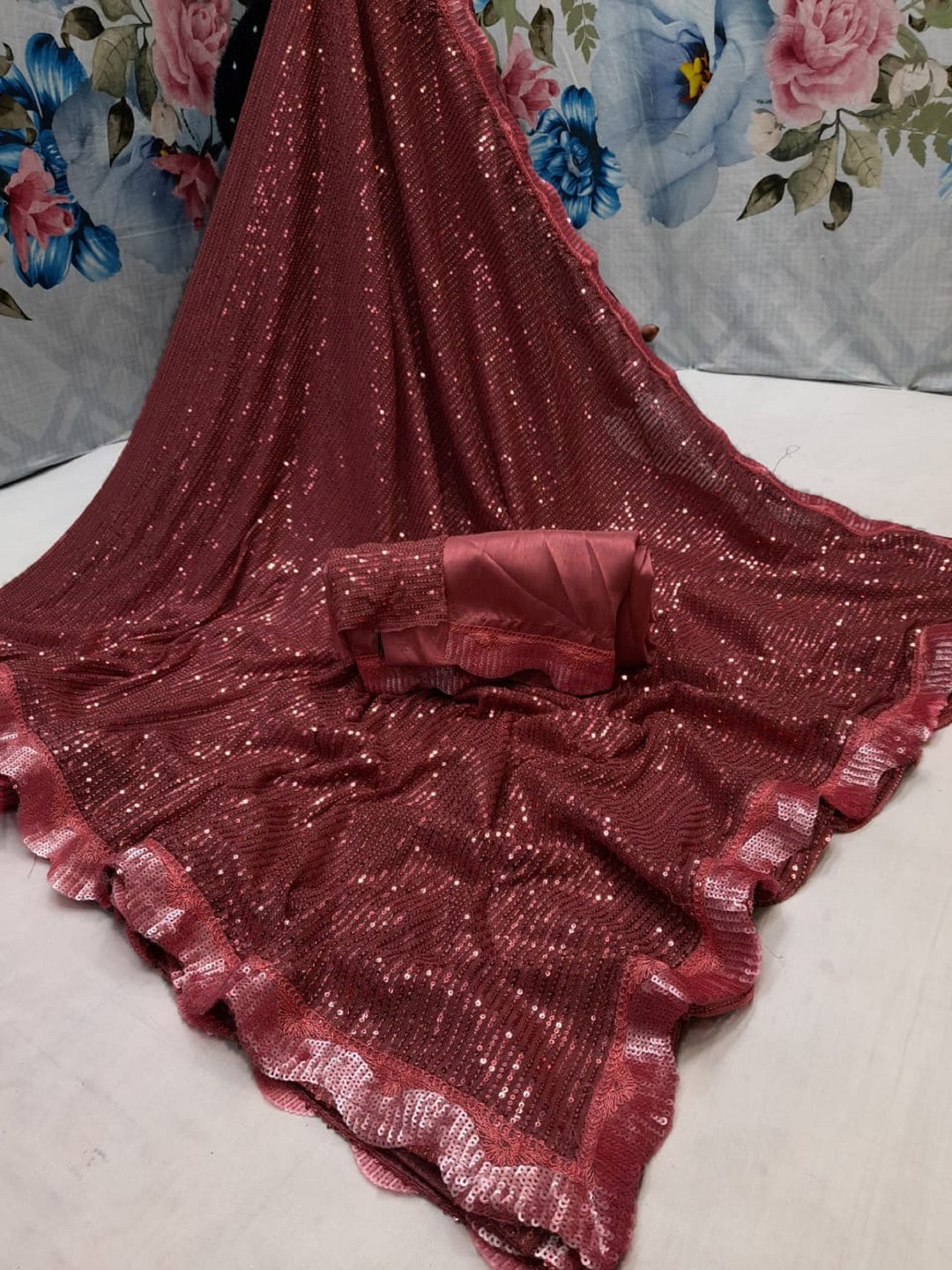Latest Sequence Saree Indian Women Sari Shimmer Sarees Bollywood ...