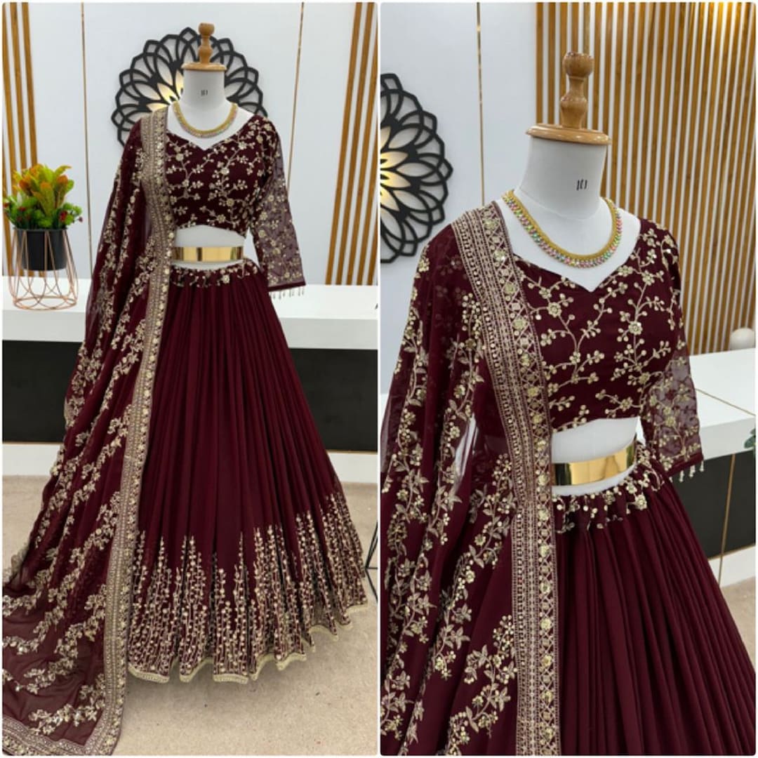 Maroon Chaniya Choli Indian Wedding Function Dresses Designer Indian ...