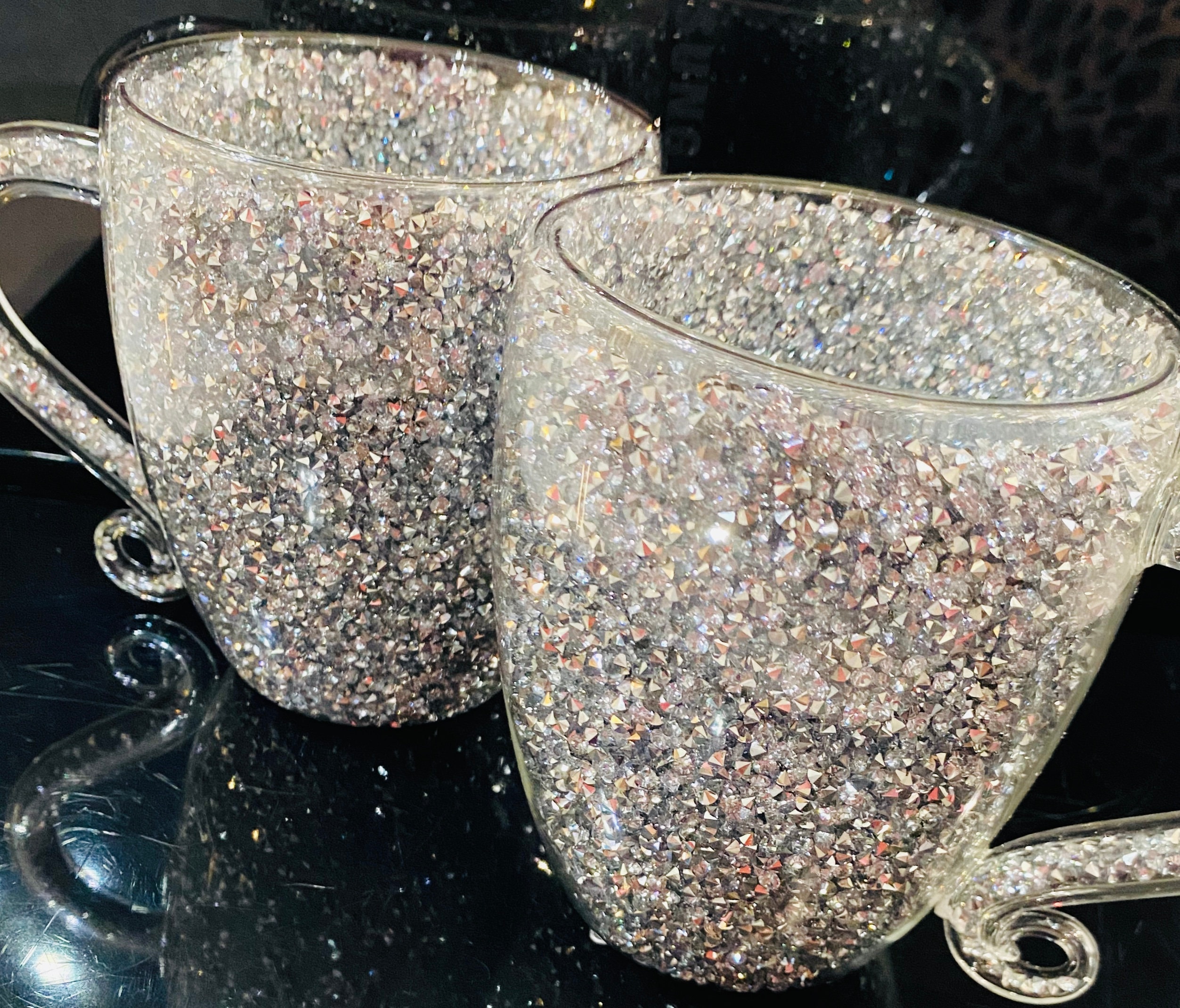 Pack of - 2 STUNNING Tea Coffee Cup Mug 100% Crushed Diamond Glitter ...